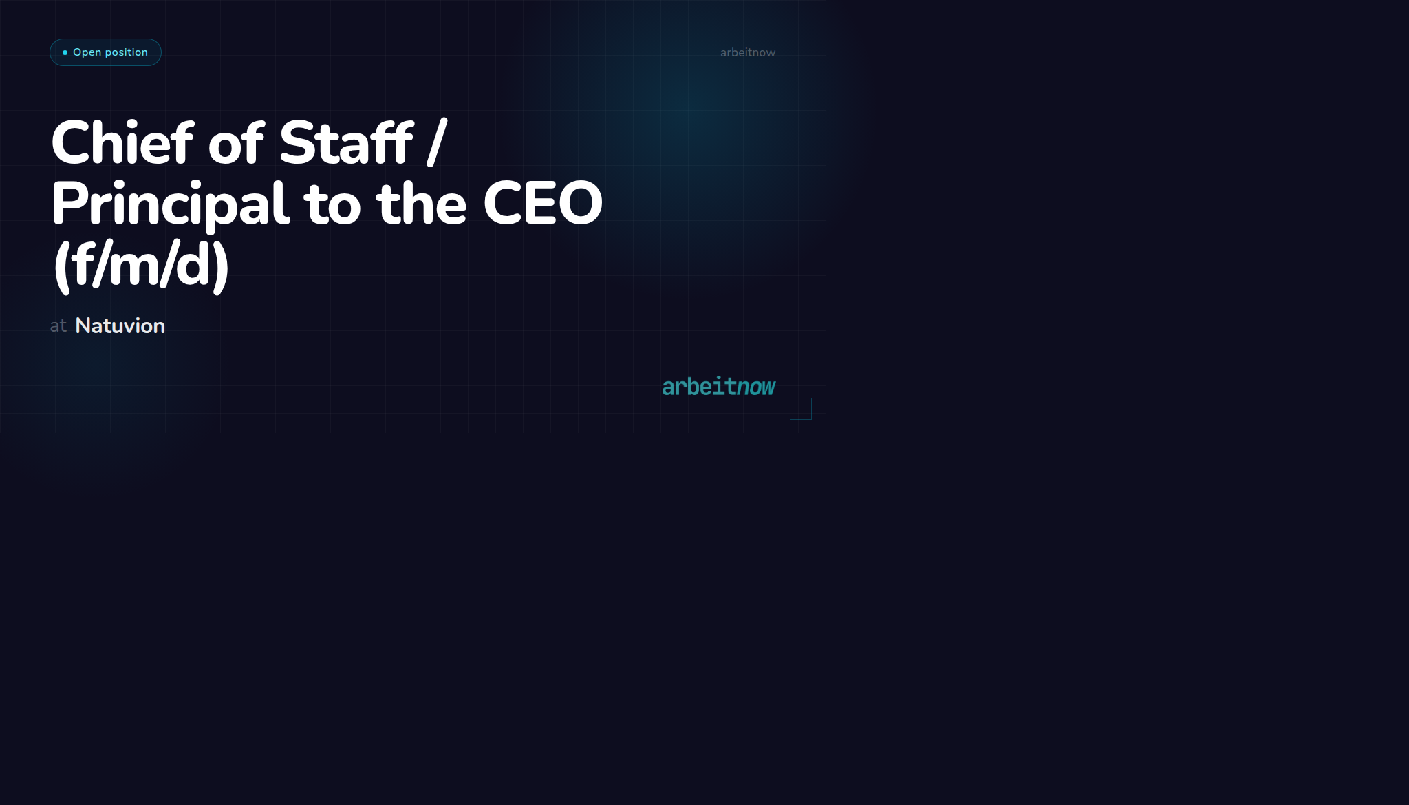 Chief of Staff / Principal to the CEO – Natuvion – München | Arbeitnow